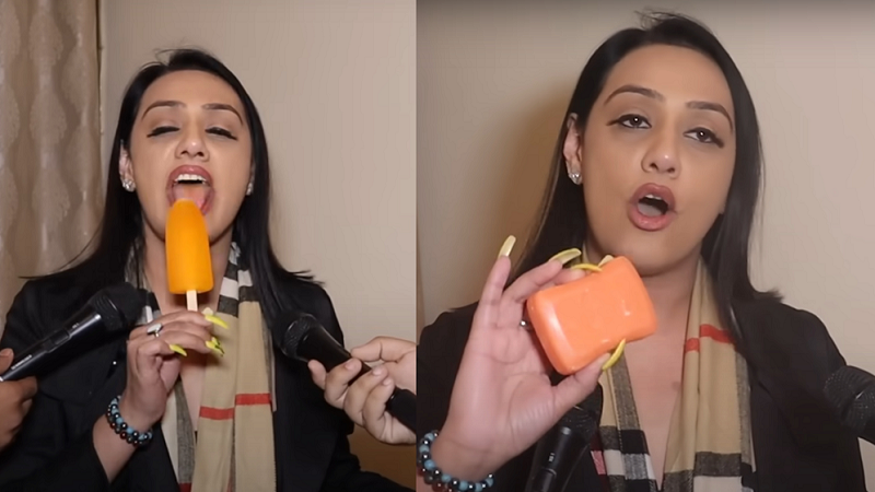 'ये मेरी है, मैं इसको चाटूँगी': मॉडल ने कैमरे के सामने चाभा 'भगवा आइसक्रीम'
